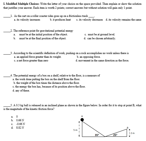 Solved I. Modified Multiple Choices: Write the letter of | Chegg.com