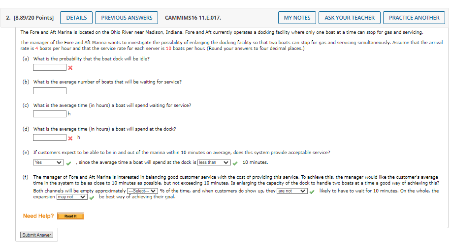 Solved The Fore and Aft Marina is located on the Ohio River | Chegg.com