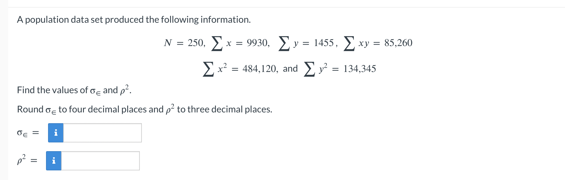 Solved A population data set produced the following | Chegg.com