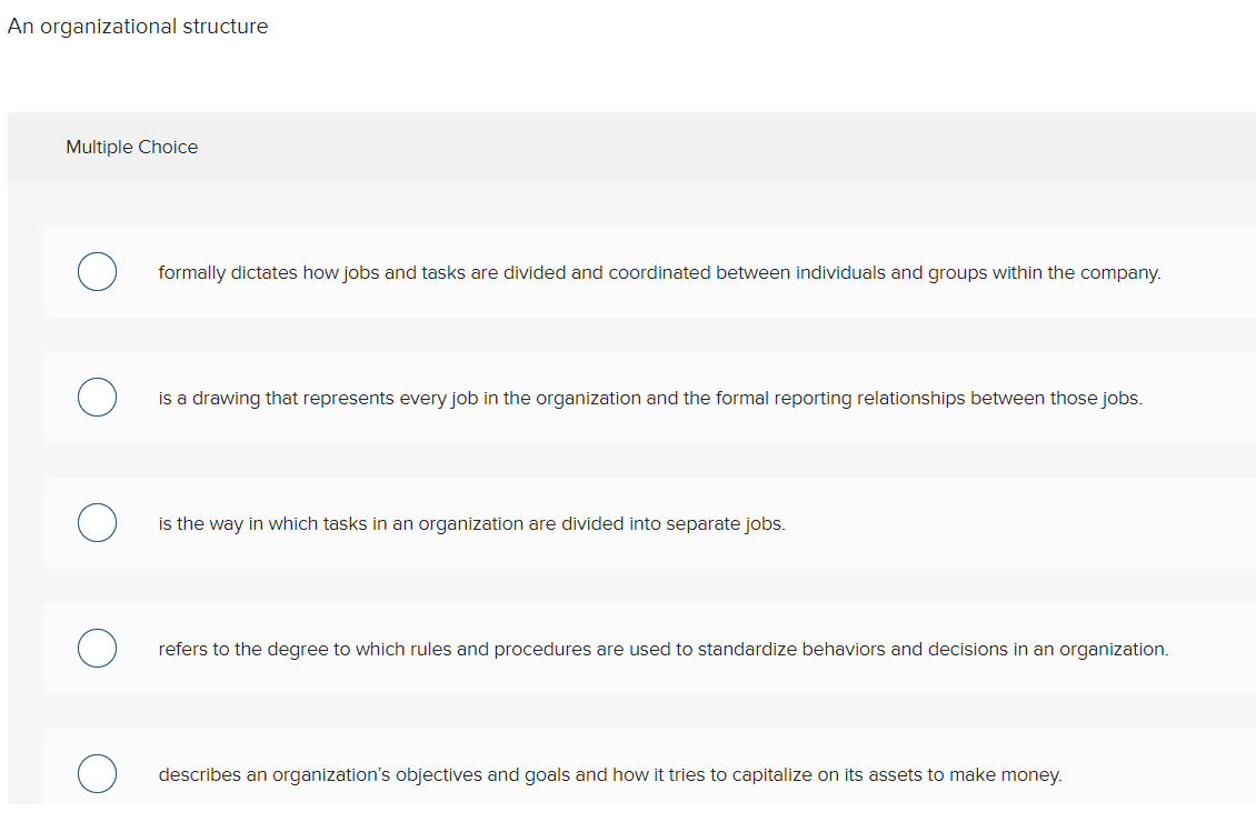 Solved An organizational structureMultiple Choiceformally | Chegg.com