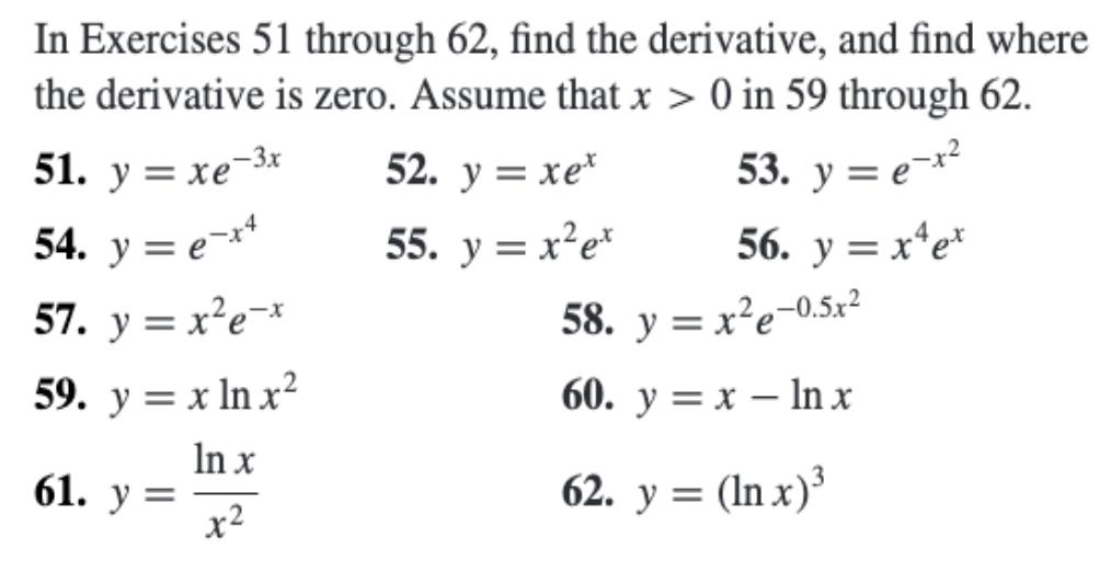 Solved In Exercises 51 through 62, find the derivative, and | Chegg.com