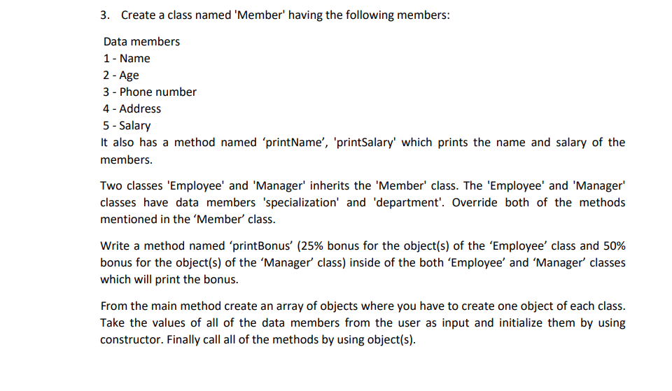 Solved 3. Create a class named 'Member' having the following | Chegg.com