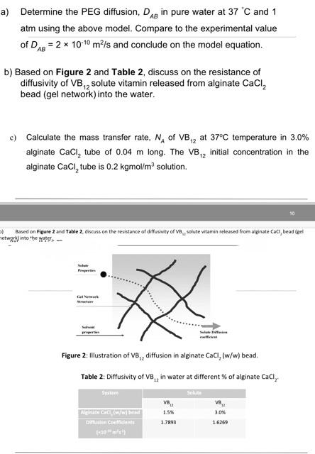AB a) Determine the PEG diffusion, DA in pure water | Chegg.com