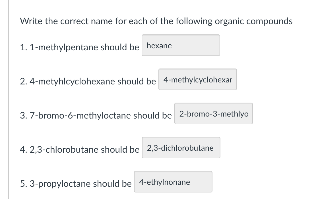 Solved Write the correct name for each of the following | Chegg.com
