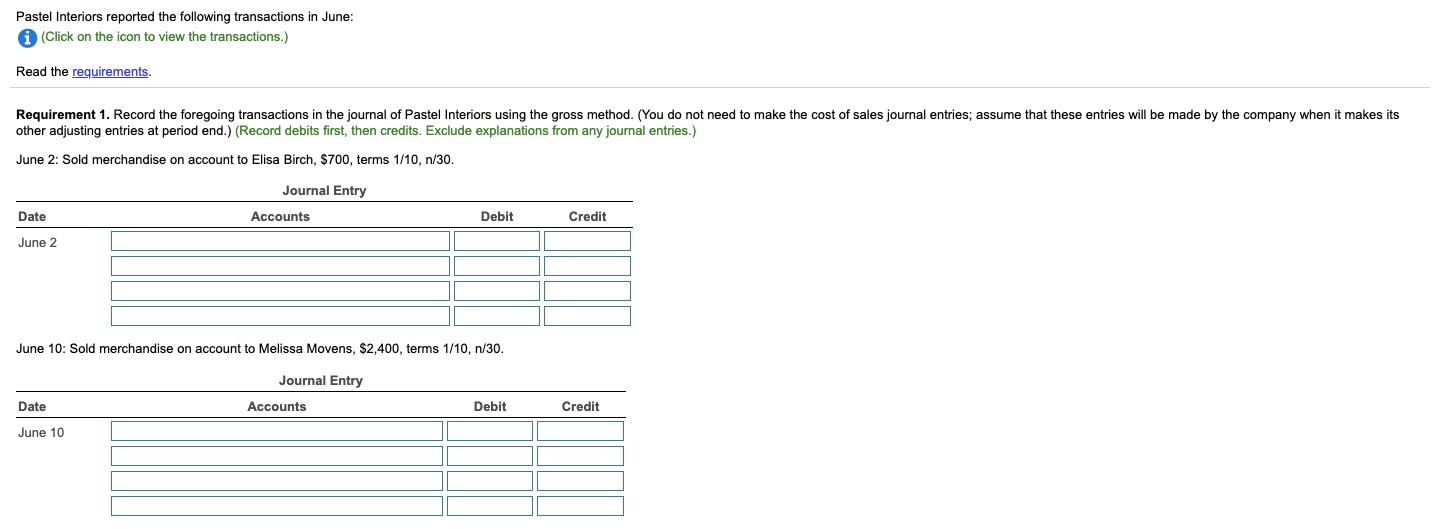 Solved Pastel Interiors reported the following transactions | Chegg.com