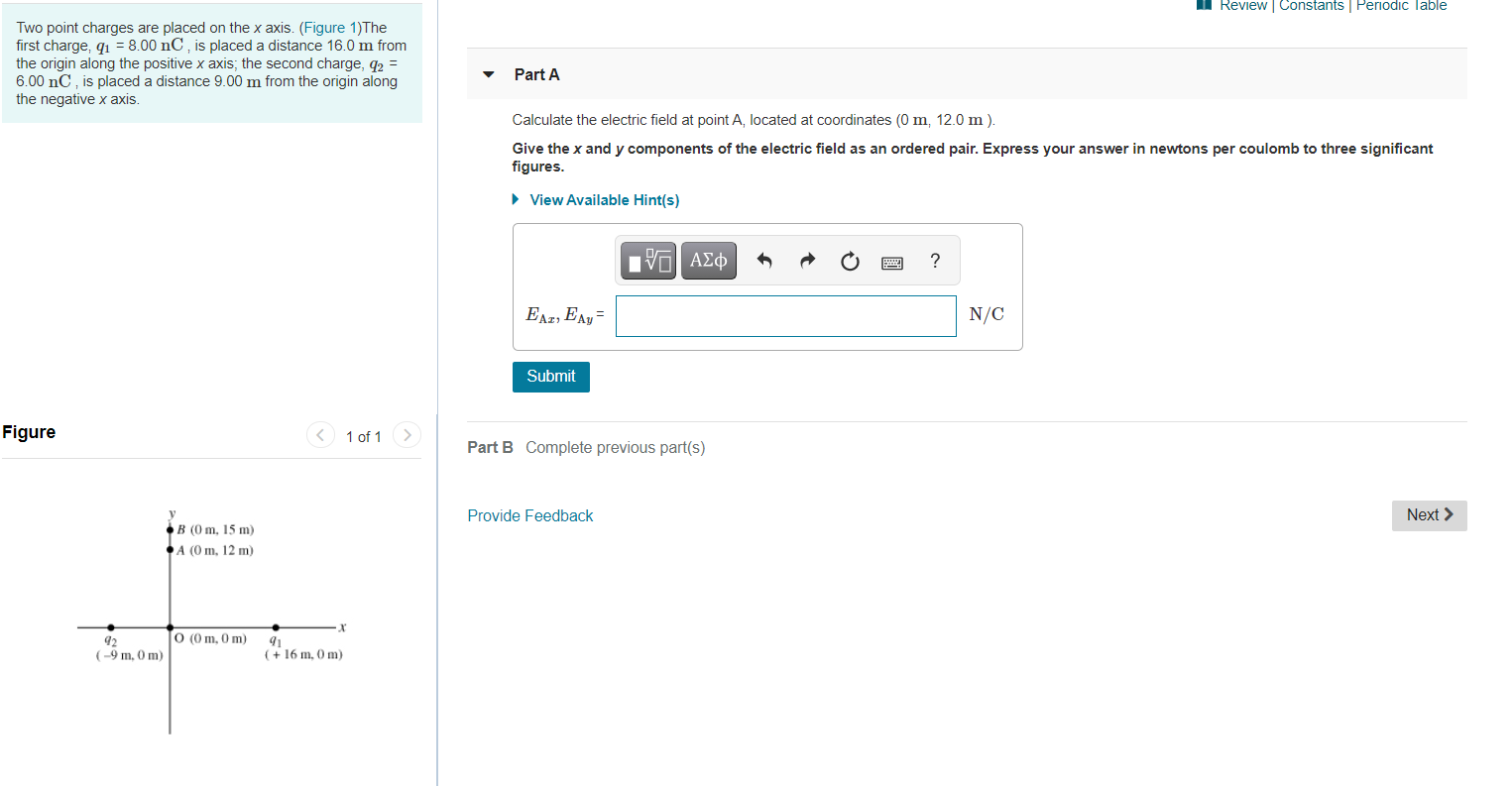 Solved 1 Review Constants Periodic Table Two point charges | Chegg.com