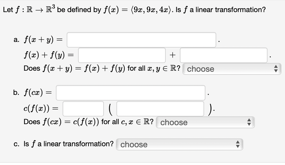 Solved Let f:R→R3 be defined by f(x)= 9x,9x,4x . Is f a | Chegg.com