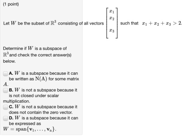 Solved Let W be the subset of R^3 consisting of all vectors | Chegg.com