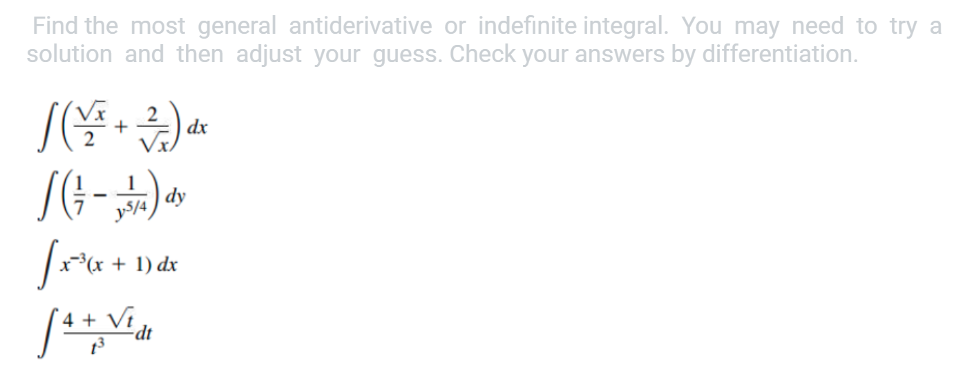 Solved Find the most general antiderivative or indefinite | Chegg.com