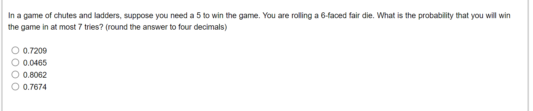 Solved In a game of chutes and ladders, suppose you need a 5 | Chegg.com