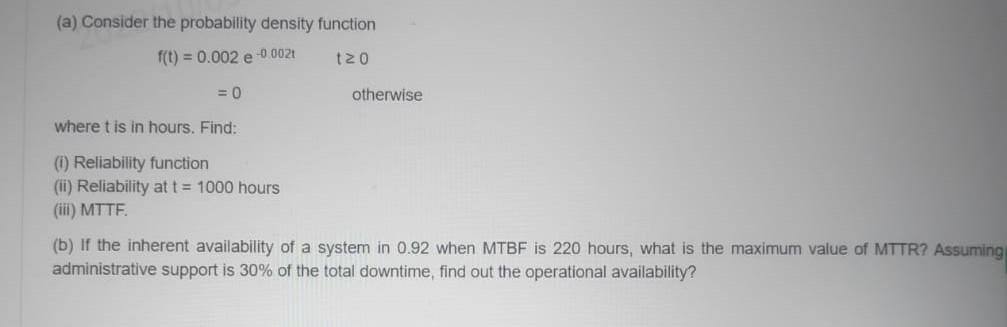 Solved (a) Consider the probability density function | Chegg.com