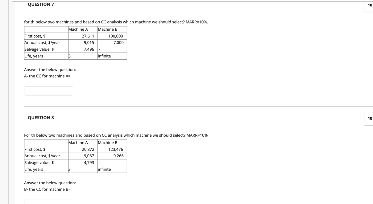 Solved QUESTION 7 10 for th below two machines and based on | Chegg.com