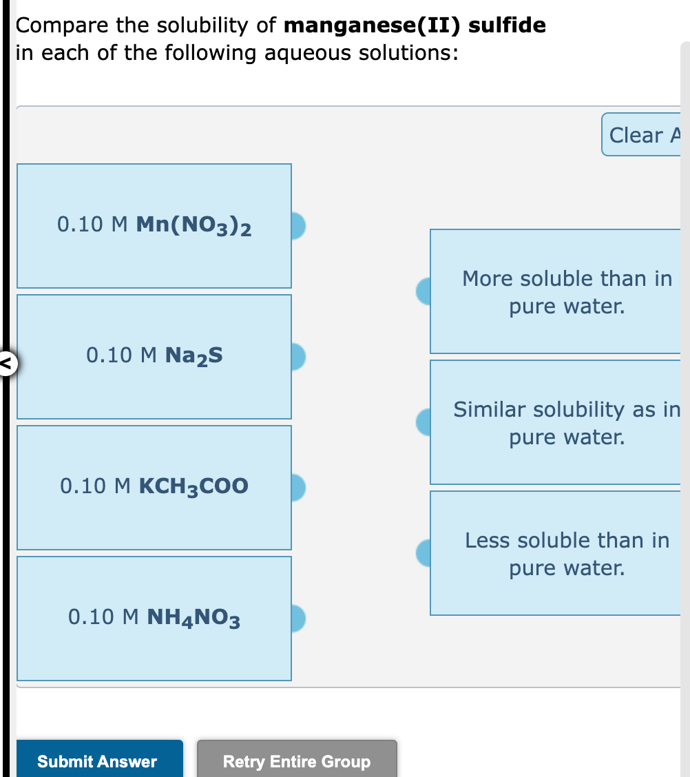 Solved Compare the solubility of manganese(II) sulfide in | Chegg.com