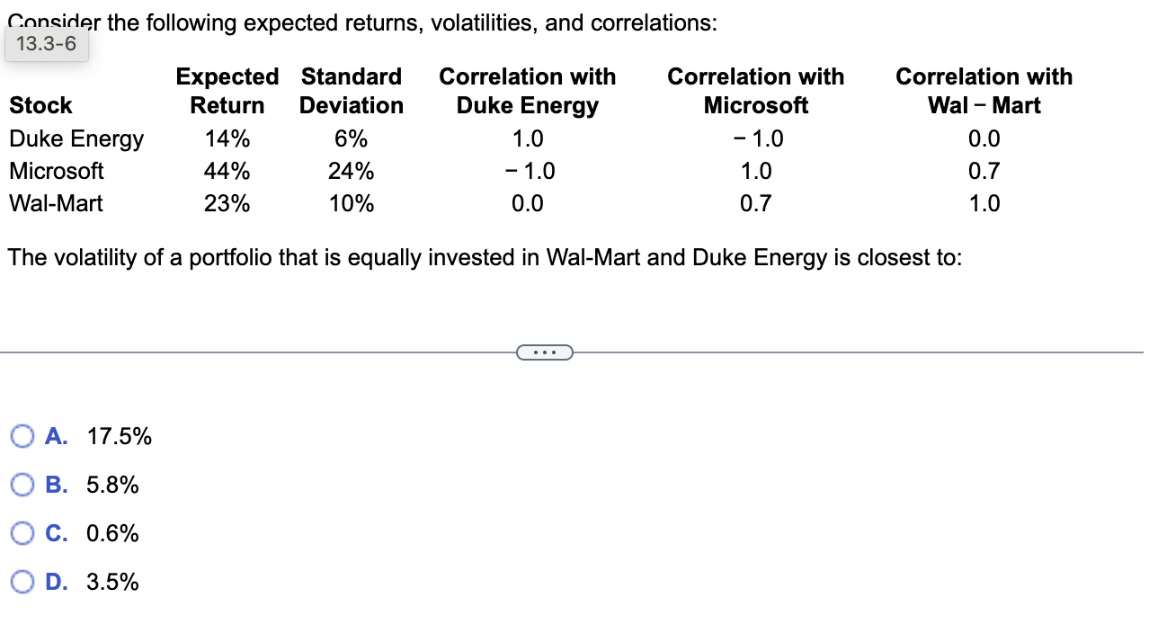 Solved C.nnsider the following expected returns, | Chegg.com
