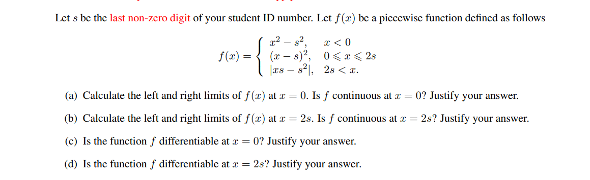 Solved Let s be the last non-zero digit of your student ID | Chegg.com