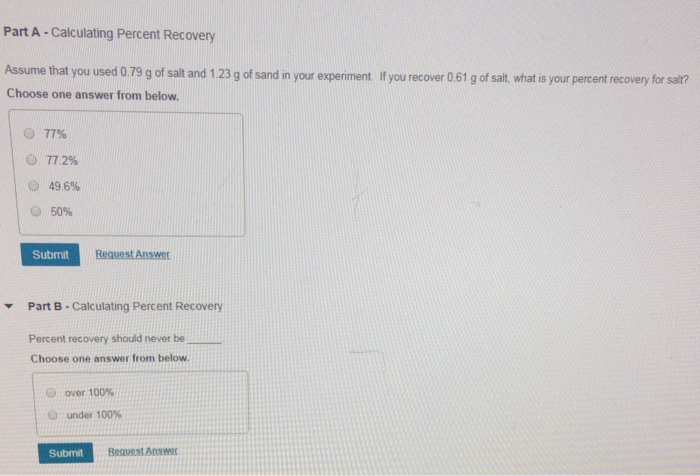 Solved Part A-Calculating Percent Recovery Assume that you | Chegg.com