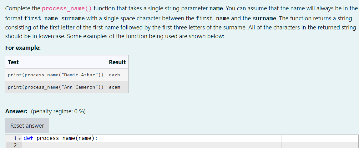 Solved Complete the process_name() function that takes a | Chegg.com