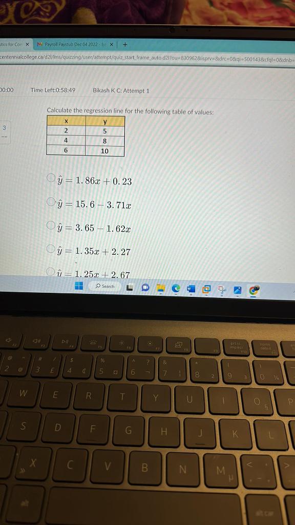 Solved Calculate the regression line for the following table | Chegg.com