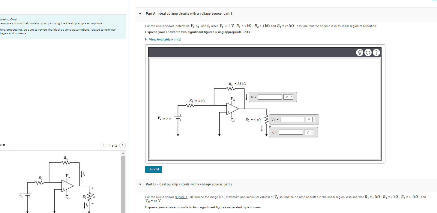 Solved - Part A - Ideal op amp circuits with a voltage | Chegg.com