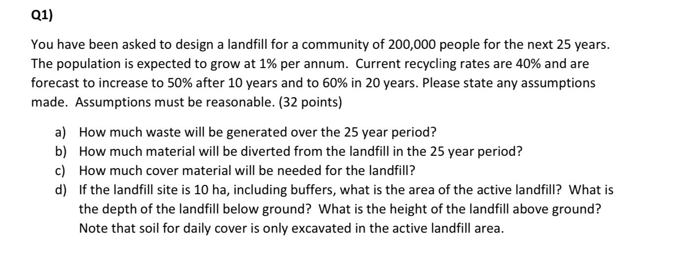 Q1)You have been asked to design a landfill for a | Chegg.com