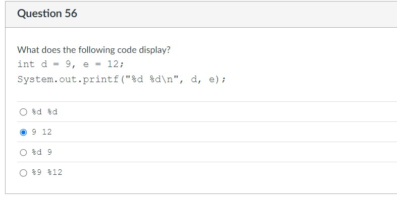 Solved Question 56What does the following code display?int | Chegg.com