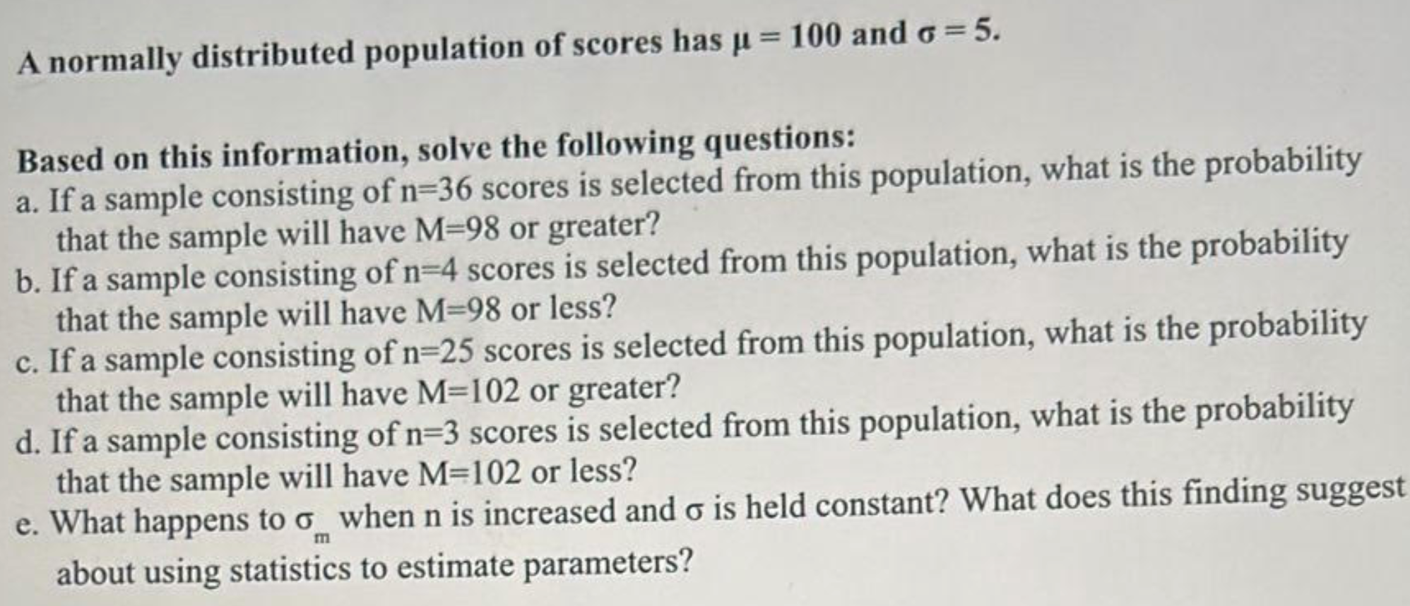 Solved A normally distributed population of scores has μ=100 | Chegg.com