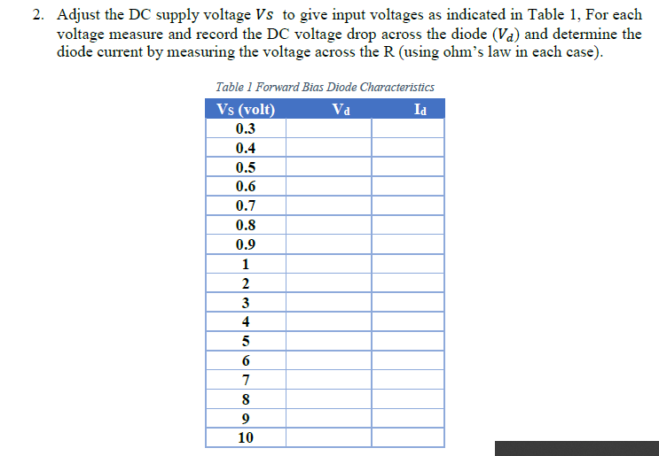 Solved 2. Adjust the DC supply voltage Vs to give input | Chegg.com