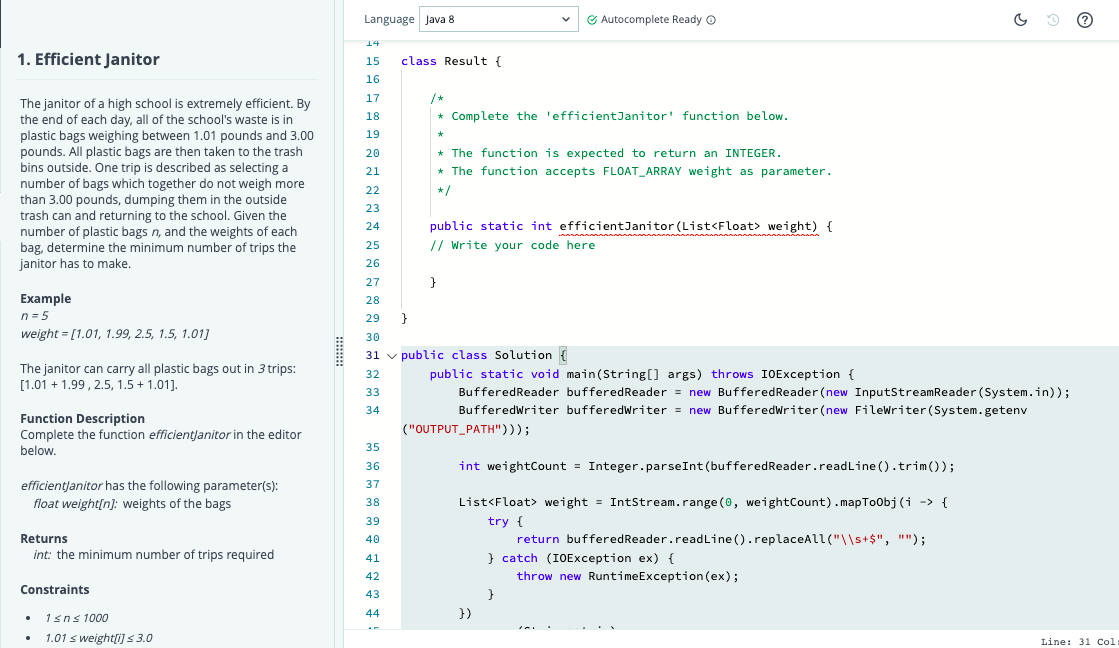 Solved Language Java 8 Autocomplete Ready O 14 1 