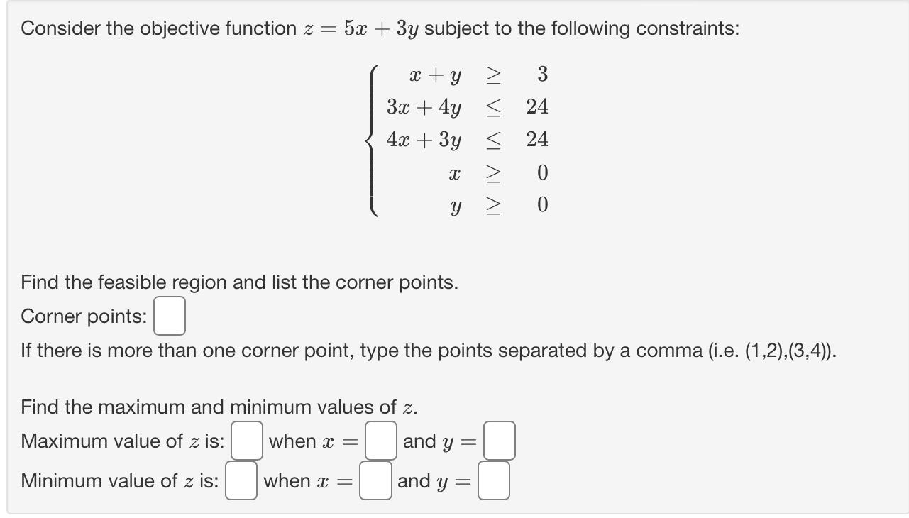 Solved Consider The Objective Function Z 5x 3y Subject To