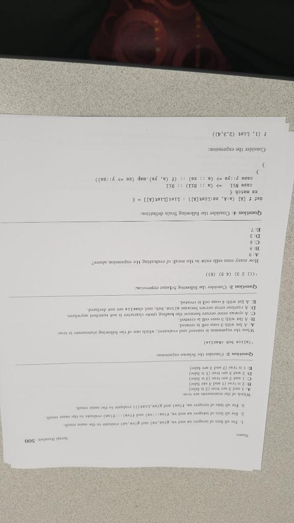 Solved Serial Number: 500 Name: 1. For all lists of integers | Chegg.com