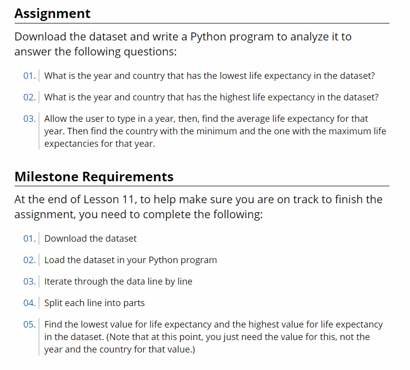 Assignment Download the dataset and write a Python | Chegg.com