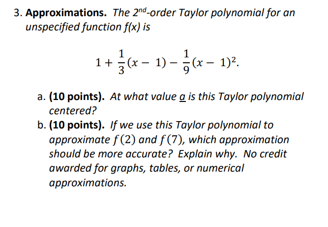 Solved 3. Approximations. The 2nd-order Taylor polynomial | Chegg.com
