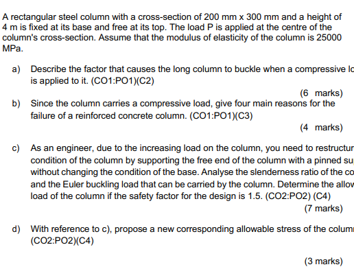 Solved A rectangular steel column with a cross-section of | Chegg.com
