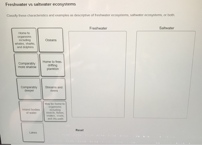 Solved Freshwater vs saltwater ecosystems Classify these | Chegg.com