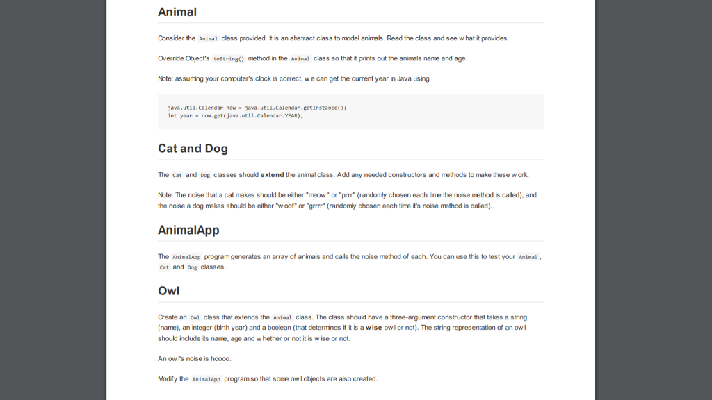 Solved Animal Consider the Aninal class provided. t is an | Chegg.com