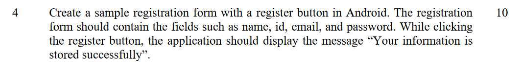 Solved 4 10 Create a sample registration form with a | Chegg.com