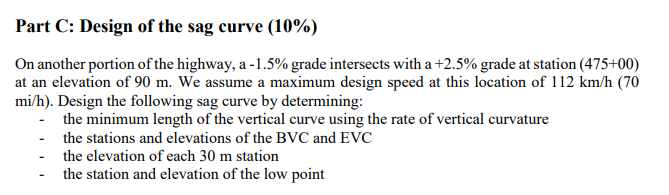 Solved Part C: Design of the sag curve (10%) On another | Chegg.com