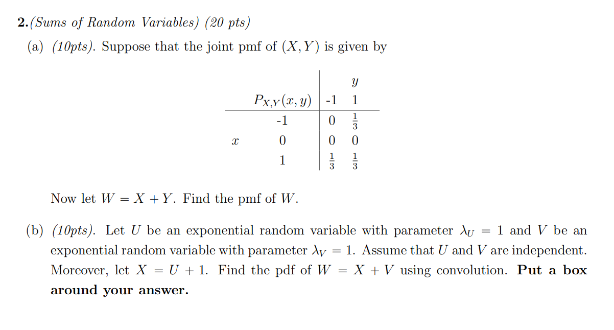 Solved 2.(Sums of Random Variables) (20 pts) (a) (10pts). | Chegg.com