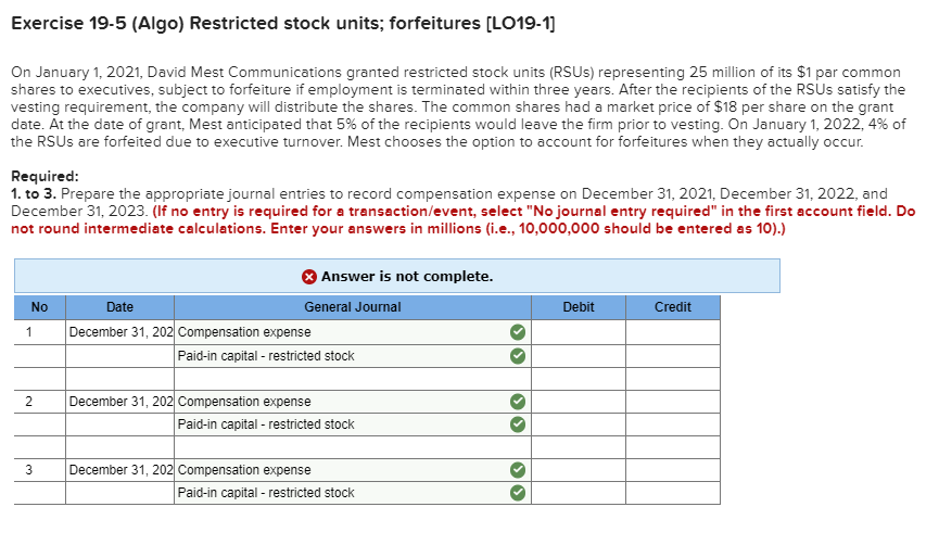 Solved Exercise 19.5 (Algo) Restricted stock units; | Chegg.com