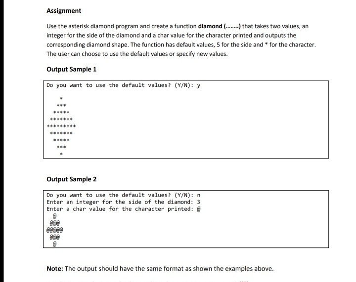 Solved Assignment Use the asterisk diamond program and | Chegg.com