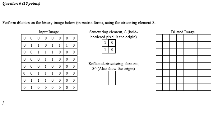 Solved Perform dilation on the binary image below (in matrix | Chegg.com