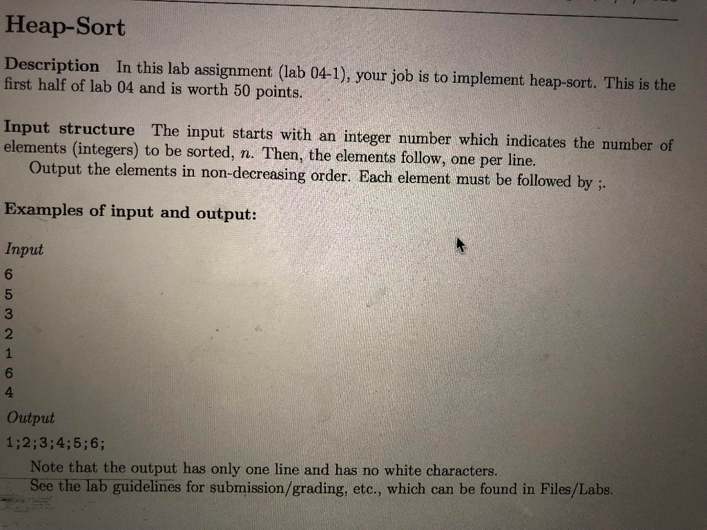 Solved Heap-Sort Description In this lab assignment (lab | Chegg.com