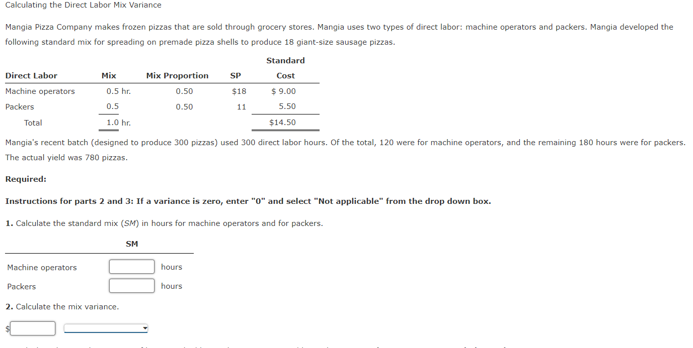 Solved Calculating the Direct Labor Mix Variance Mangia | Chegg.com