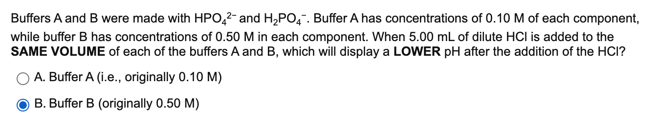 Solved Buffers A and B were made with HPO42- and H2PO4. | Chegg.com