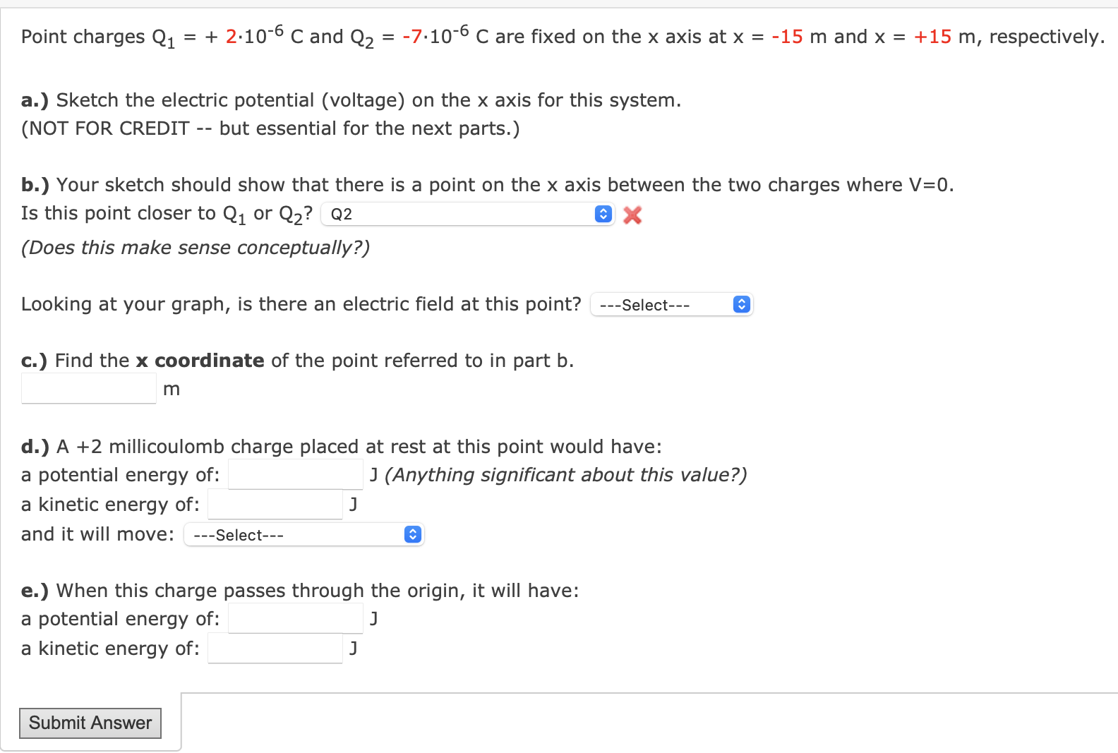 Solved Point charges Q1=+2⋅10−6C and Q2=−7⋅10−6C are fixed | Chegg.com