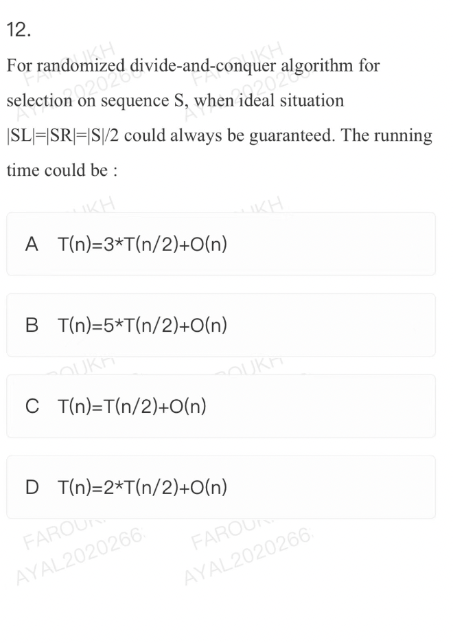 Solved 12. For randomized selection 02026 vide-and-conquer | Chegg.com