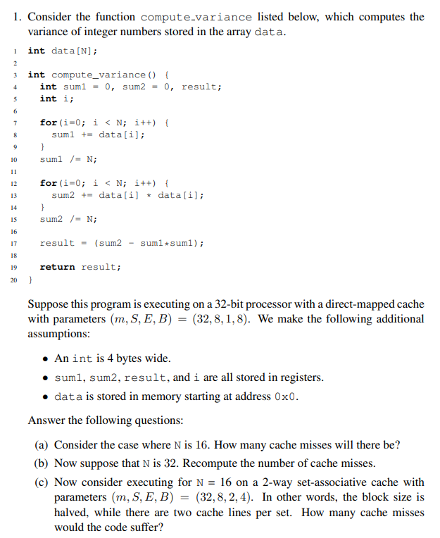 Solved 1. Consider the function compute_variance listed | Chegg.com