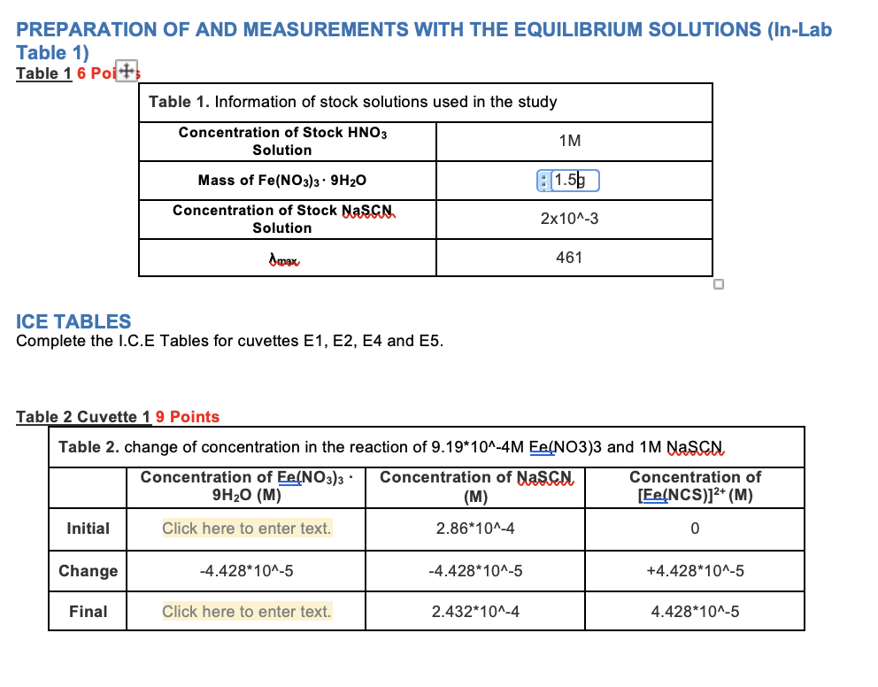 Solved PREPARATION OF AND MEASUREMENTS WITH THE EQUILIBRIUM | Chegg.com