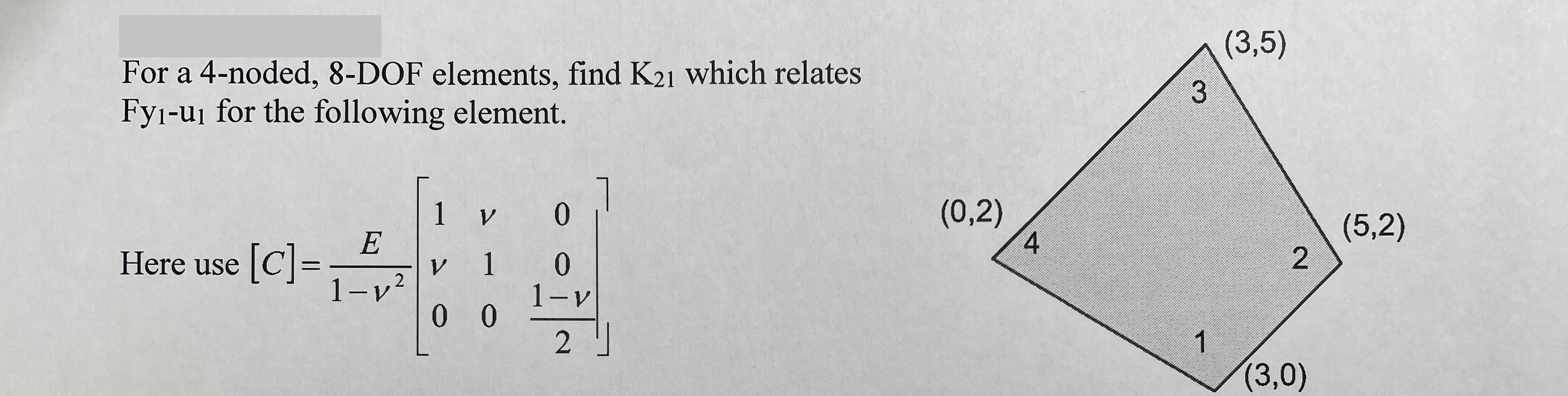 Solved (3,5) For a 4-noded, 8-DOF elements, find K21 which | Chegg.com