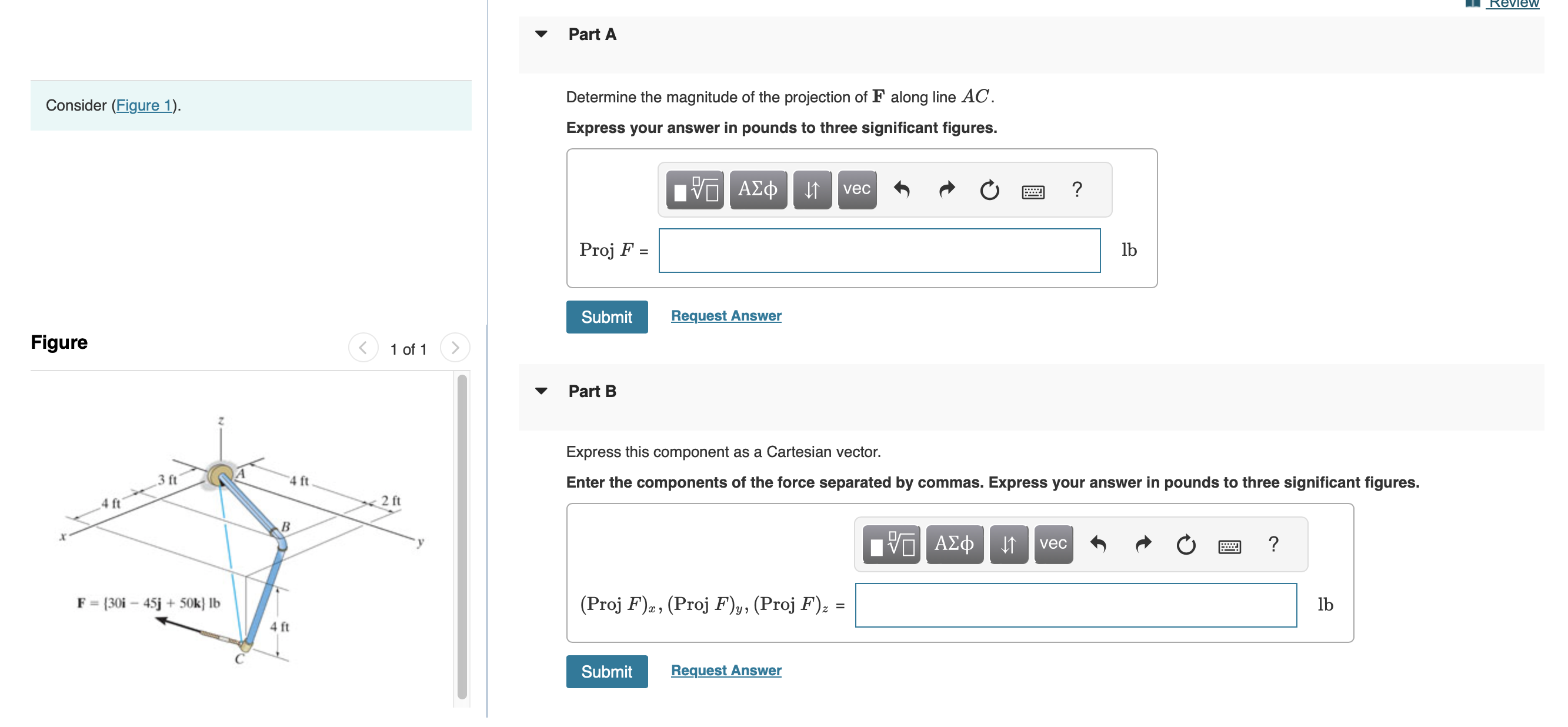 Solved Determine the magnitude of the projection of F along | Chegg.com